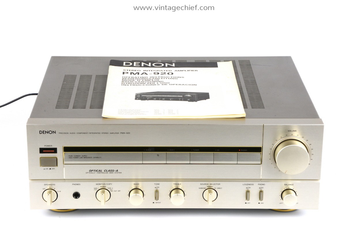 Champagne Denon PMA-920 Stereo Amplifier + Manual | 2 x 115 Watt | Phono MM MC | Pre Out + Main In