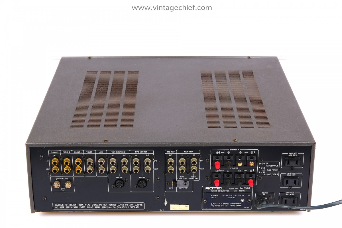 Rotel RA-2040 Amplifier | 3 Phono Inputs | Defective | For Parts or Repair